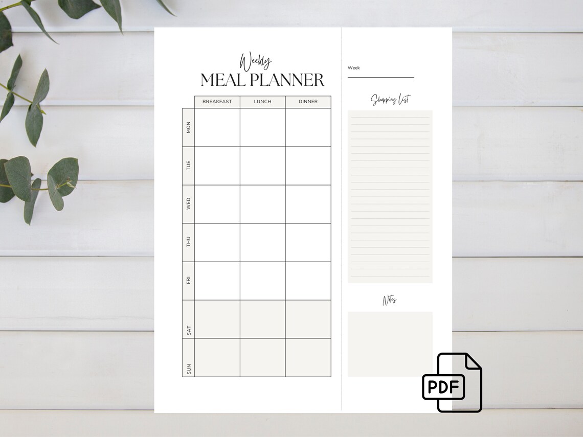 Meal Plan Template, Meal Prep Planner , Grocery List, Easy Meal ...
