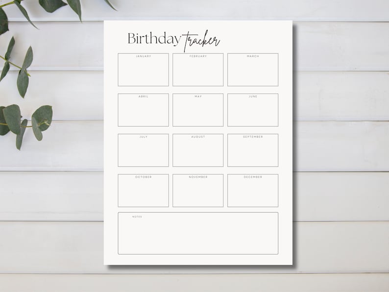 Birthday Tracker Printable: Minimalist Birthday Calendar (PDF) - Etsy