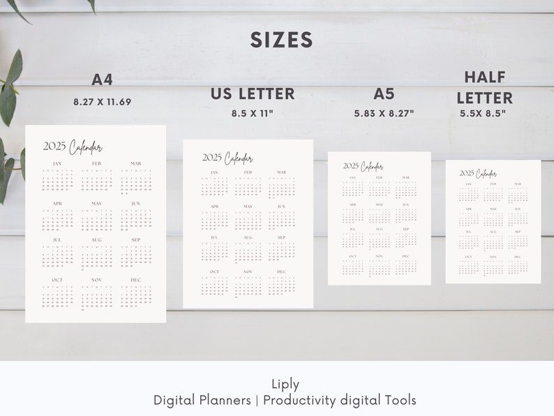 2025 Yearly Calendar Printable - Minimalist Design - Instant Download ...