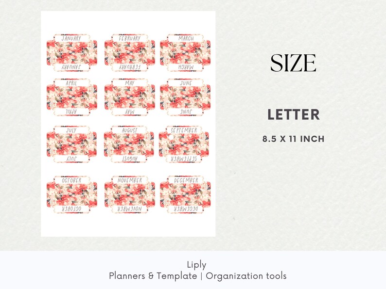 Montly Planner Tabs Printable, Monthly Floral Planner Tabs, Printable ...