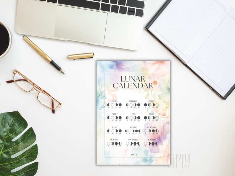 2025 Lunar Calendar Printable, Moon Phases PDF, Minimalist Watercolor ...
