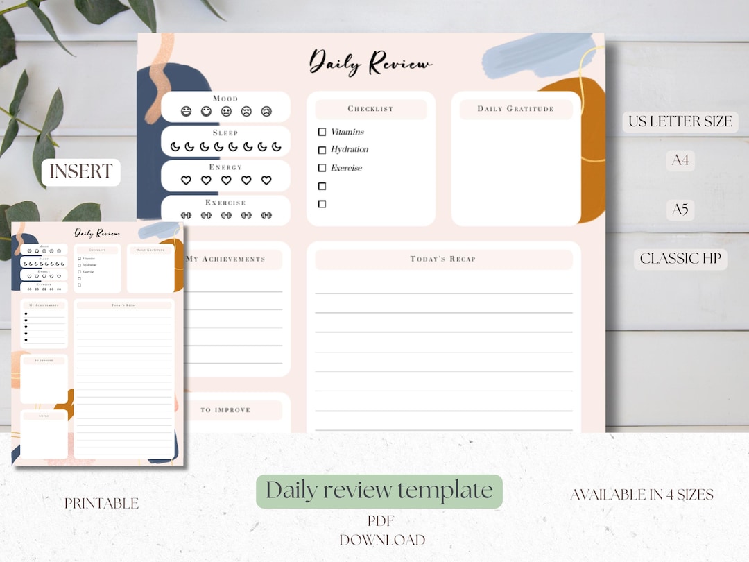 Daily Review Printable – Planner Insert - Digital Template - Goodnote ...