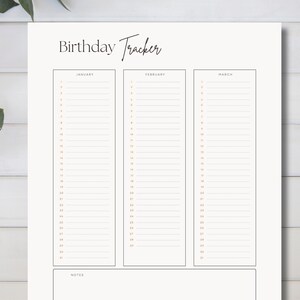 Birthday Tracker Printable: Minimalist Birthday Calendar (PDF) - Etsy