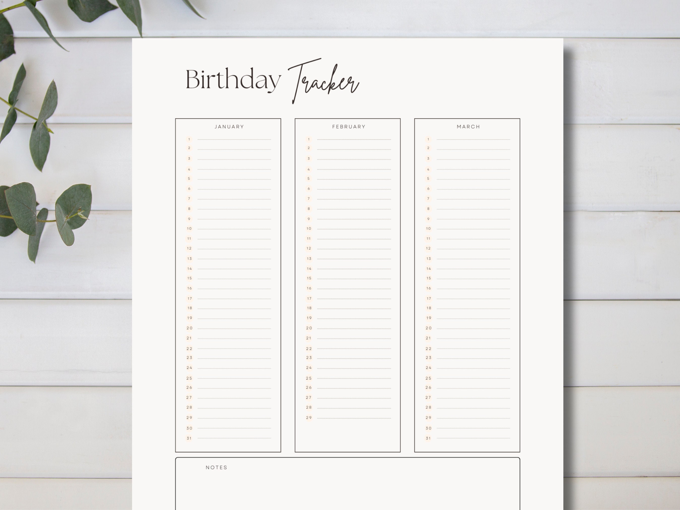 Birthday Tracker Printable Template - PDF Birthday Calendar - Birthday ...