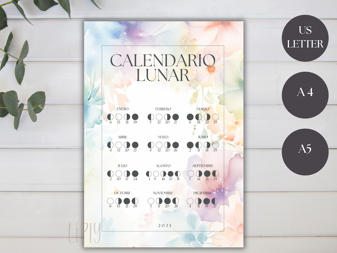 Calendario Lunar 2025 Imprimible | Fases Lunares 2025 | Calendario ...