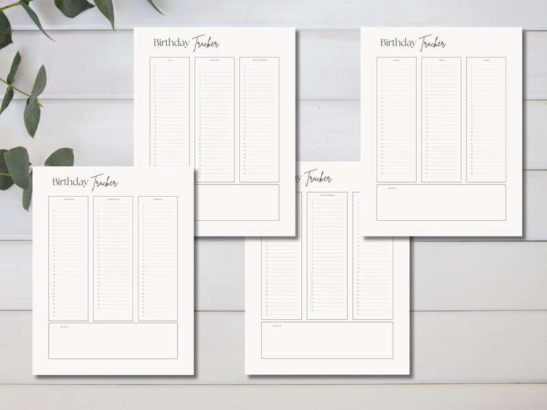 Birthday Tracker Printable: Minimalist Birthday Calendar (PDF) - Etsy