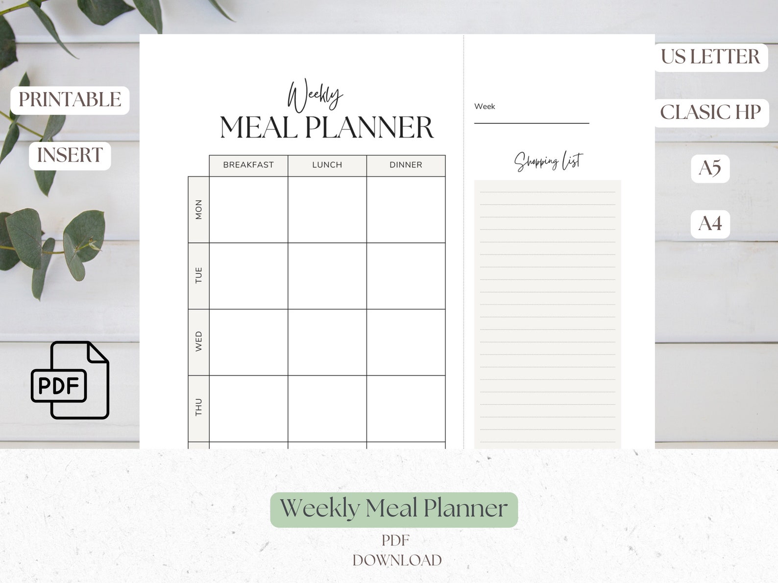 Meal Plan Template, Meal Prep Planner , Grocery List, Easy Meal ...