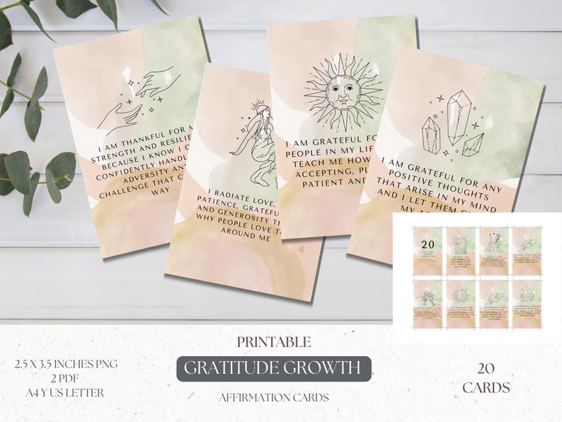 Printable Gratitude Affirmation Cards | 20 Growth-inspired Affirmation ...