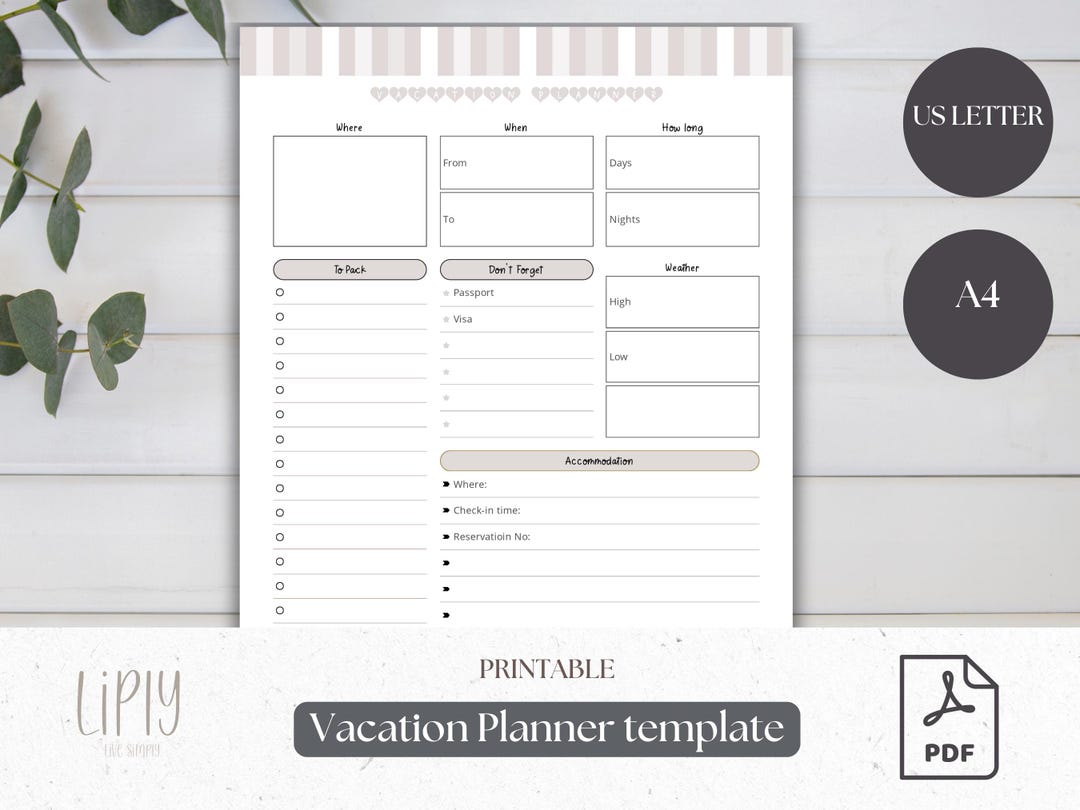 Printable Vacation Planner Template | Travel Packing List Organizer ...