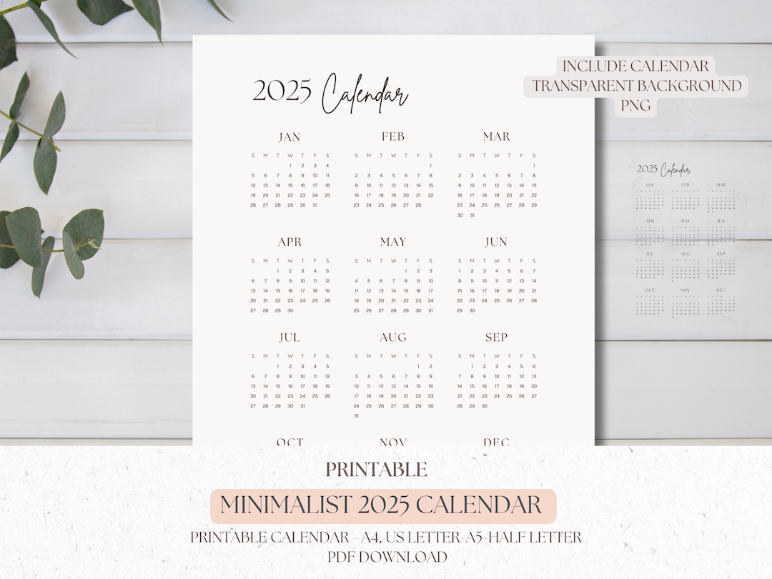 2025 Yearly Calendar Printable - Minimalist Design - Instant Download ...