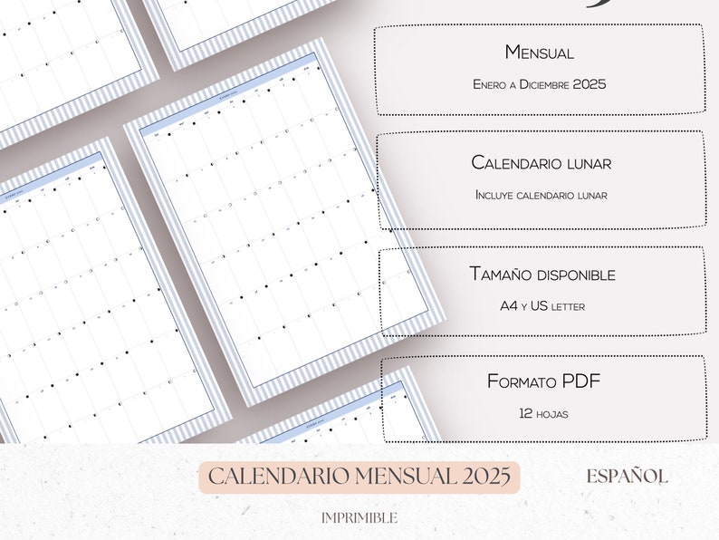 2025 Calendar, Calendar 2025 Spanish, Printable Spanish Calendar, 2025 ...