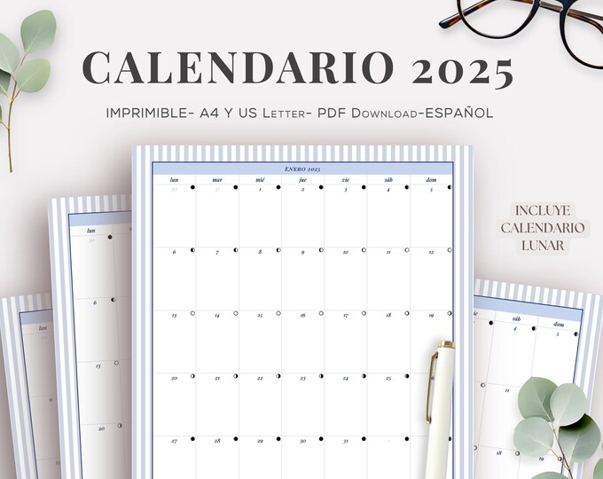 2025 Calendar, Calendar 2025 Spanish, Printable Spanish Calendar, 2025 ...
