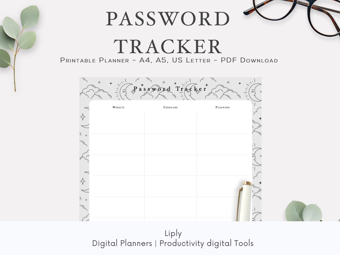 Password Tracker | Password Printable | Instant Download Pdf | Pdf ...
