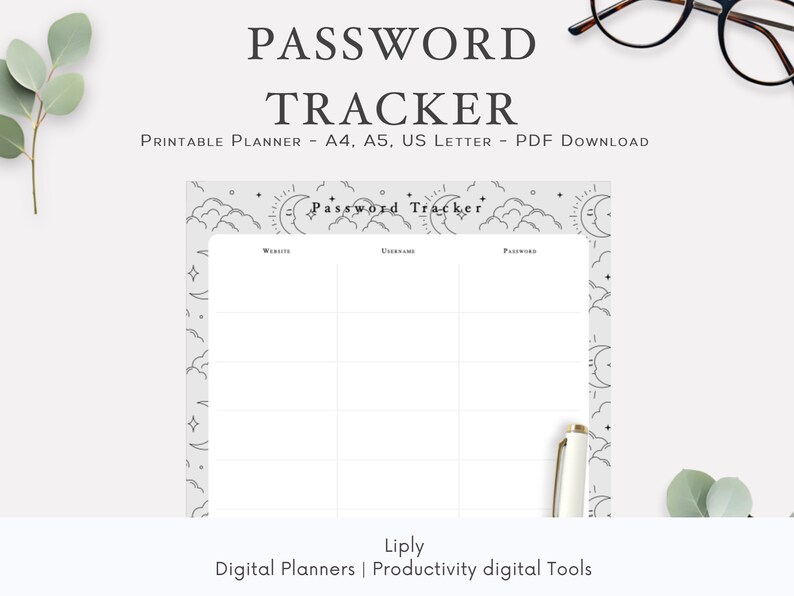 Password Tracker | Password Printable | Instant Download Pdf | Pdf Printable | Password Journal ...
