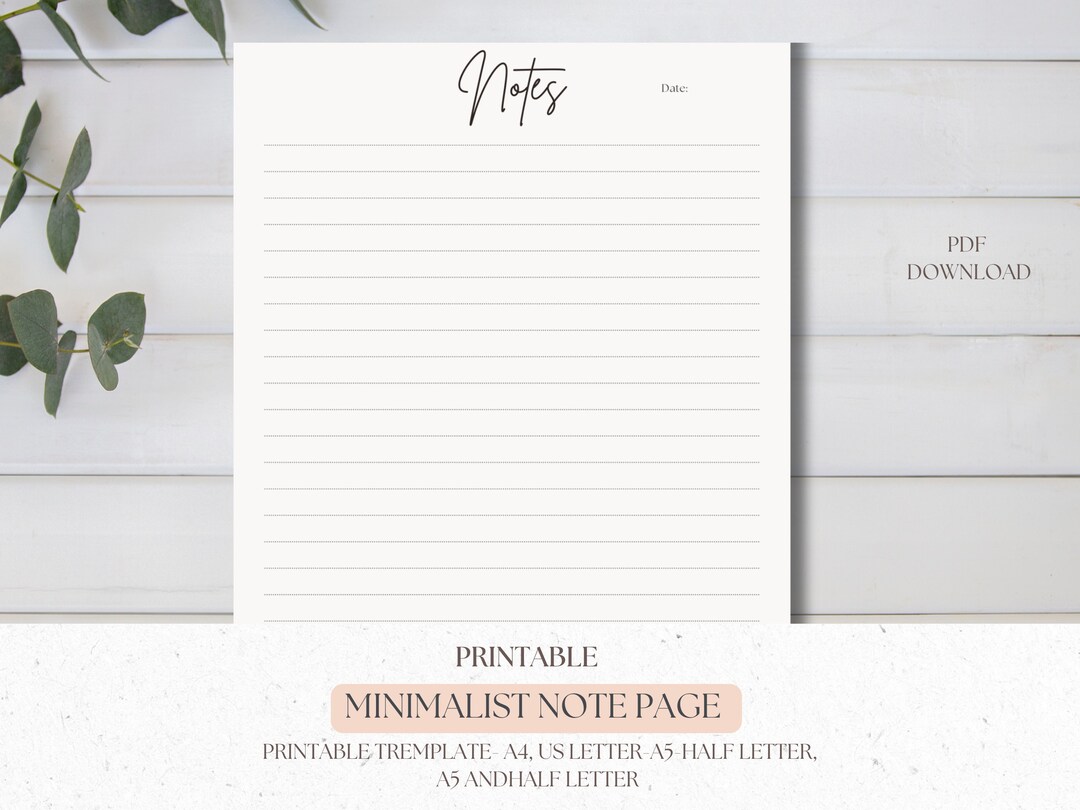 Digital Note Page Templates - Printable Note Taking Pages - Minimalist ...