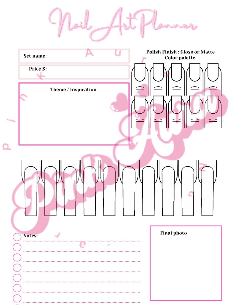 Nail Art Planner XL - Nail Mapping 1 Page Can Be Duplicated - Etsy