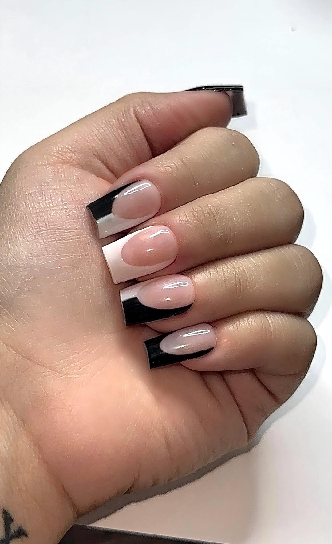Monochromatic Black and White Half and Half French Tip Nails - Etsy