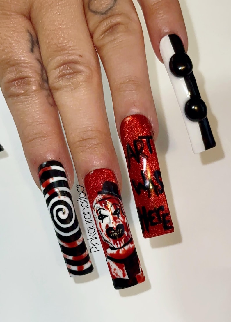 Art the Clown Inspired by the Movie the Terrifier, 10 Pc Press on Nails ...