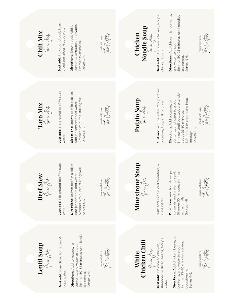 Editable Mason Jar Meal Mix Labels | Printable Food Gift Tags | Canva ...