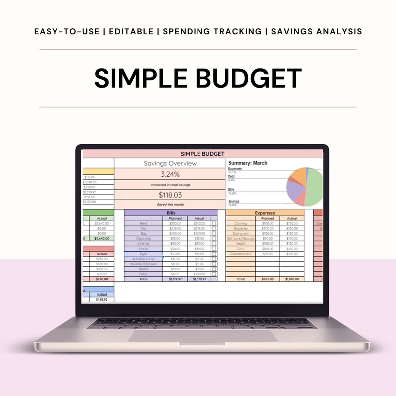 Digital Simple Budget Spreadsheet, Editable, Simple, User-friendly ...
