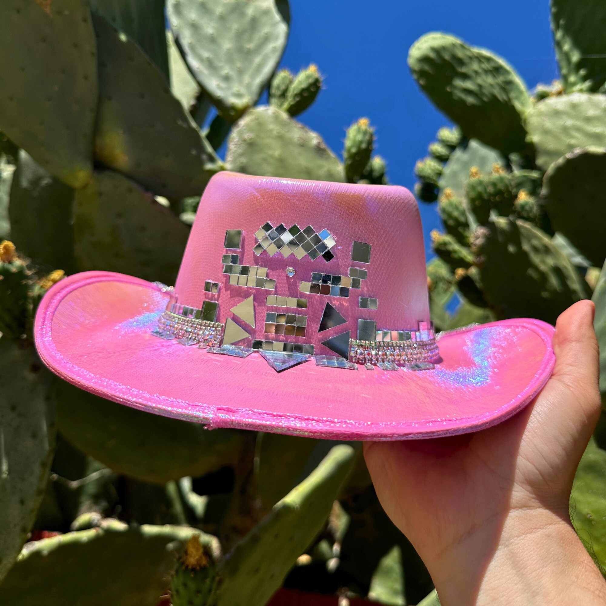 Disco Cowgirl Hat: Iridescent Pink Rhinestone, Mushroom, Rave Hat ...
