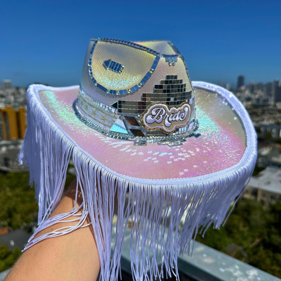 Custom Bride Cowgirl Hat: Rhinestone Fringe, Last Rodeo Bachelorette ...