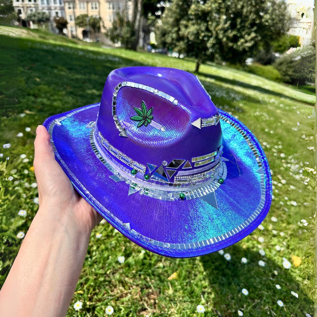 420 Hemp Leaf Disco Space Cowboy Hat • Cowgirl Outfit Festival Burning ...