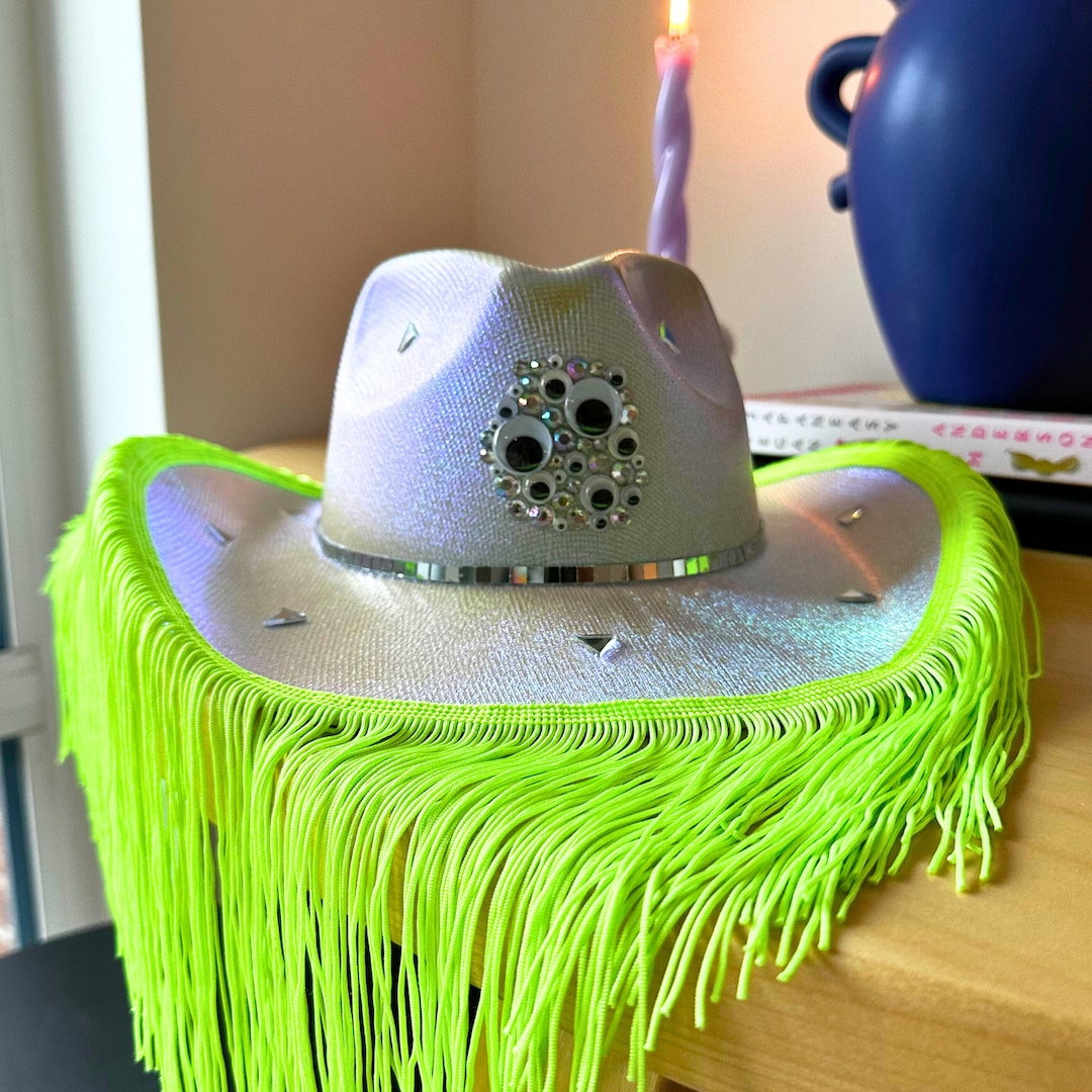 Googly Eyes Disco Cowboy Hat: Rhinestone Iridescent Holographic, Neon ...