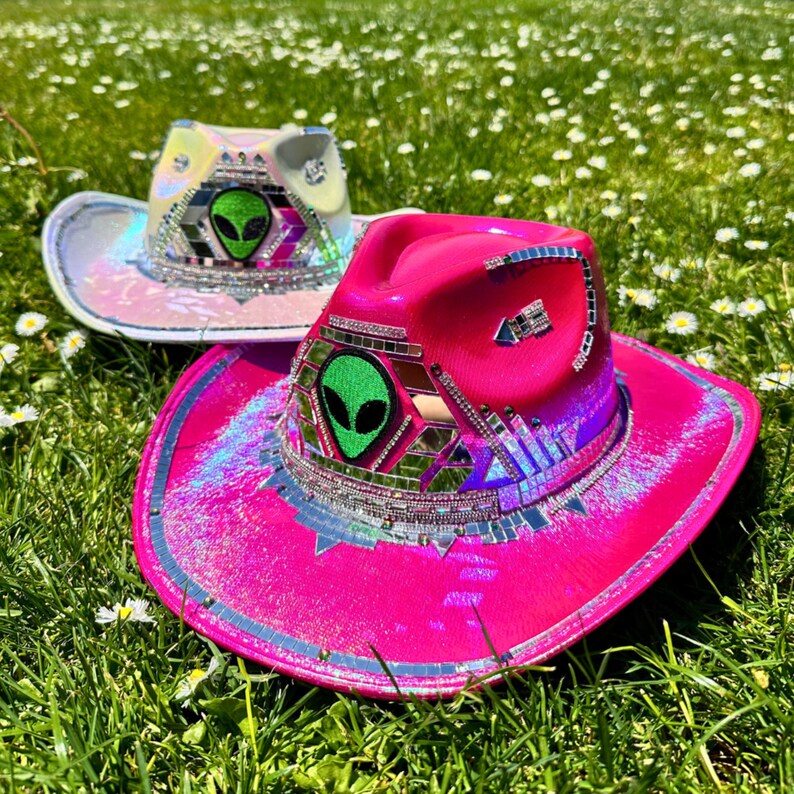 CUSTOM Disco Space Cowboy Hat W/ Rhinestone Fringe Trim Cosmic Cowgirl ...