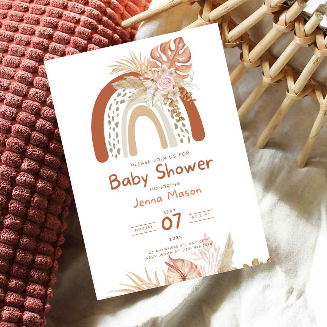 Boho Foral Rainbow Arch Baby Shower Invitation Personalized Baby Shower ...
