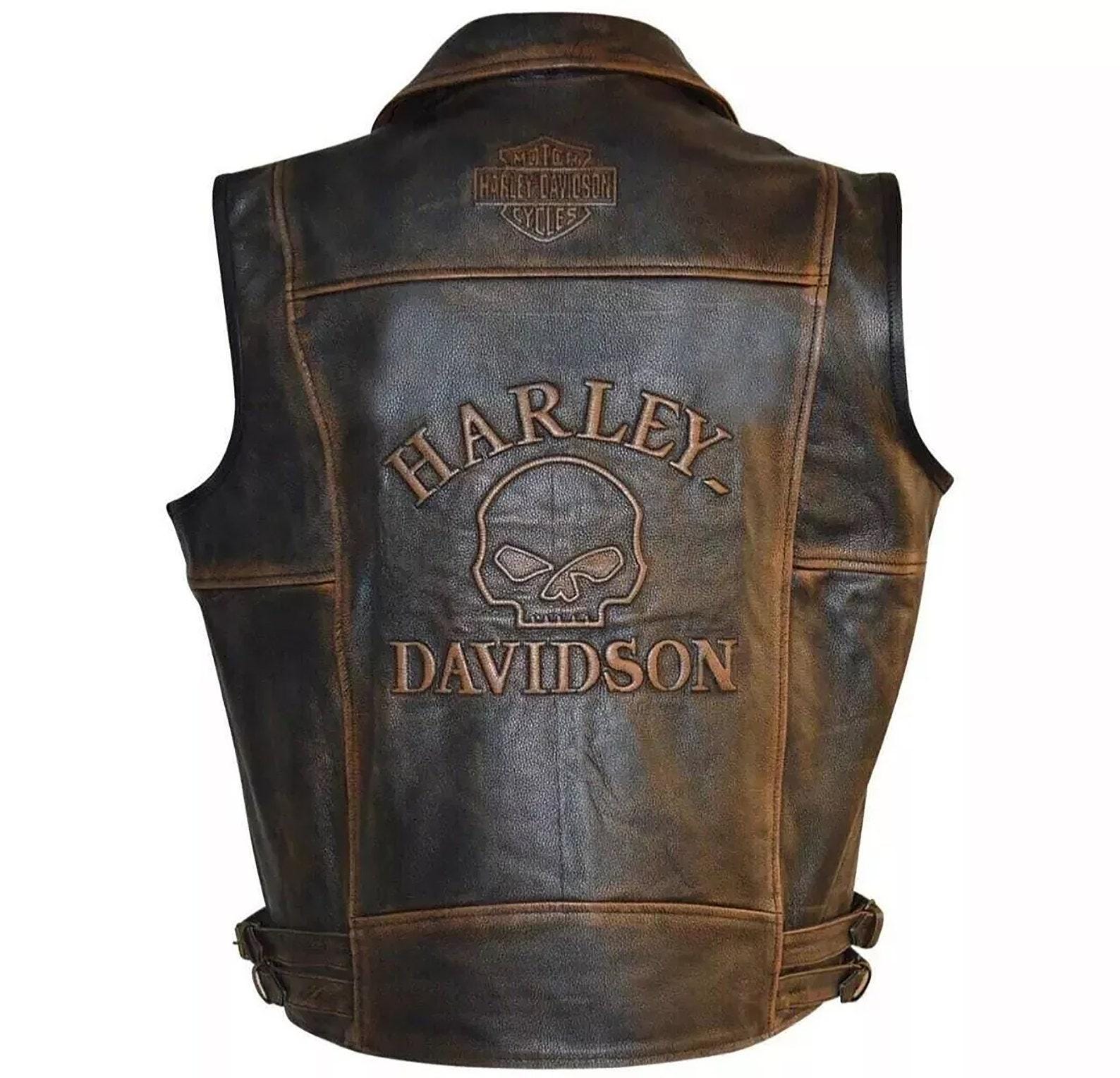 Harley Davidson Vest Real Leather Biker Waistcoat, Harley Biker Vest ...