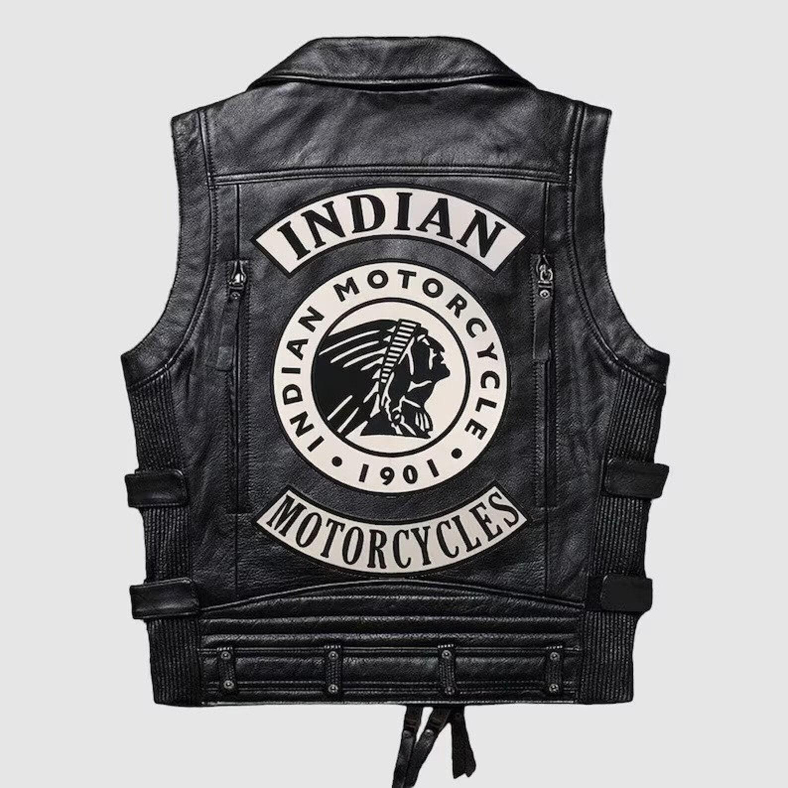 New Men Indian Motorcycle Leather Biker Vest - Genuine Cow Leather ...