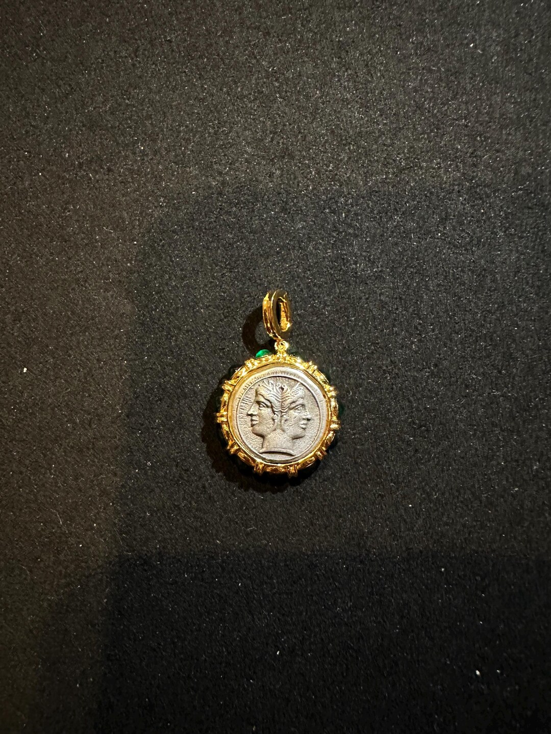Ancient Roman Coin “ Dioscuri, Gemini ” Green Gemstone Pendant - Etsy