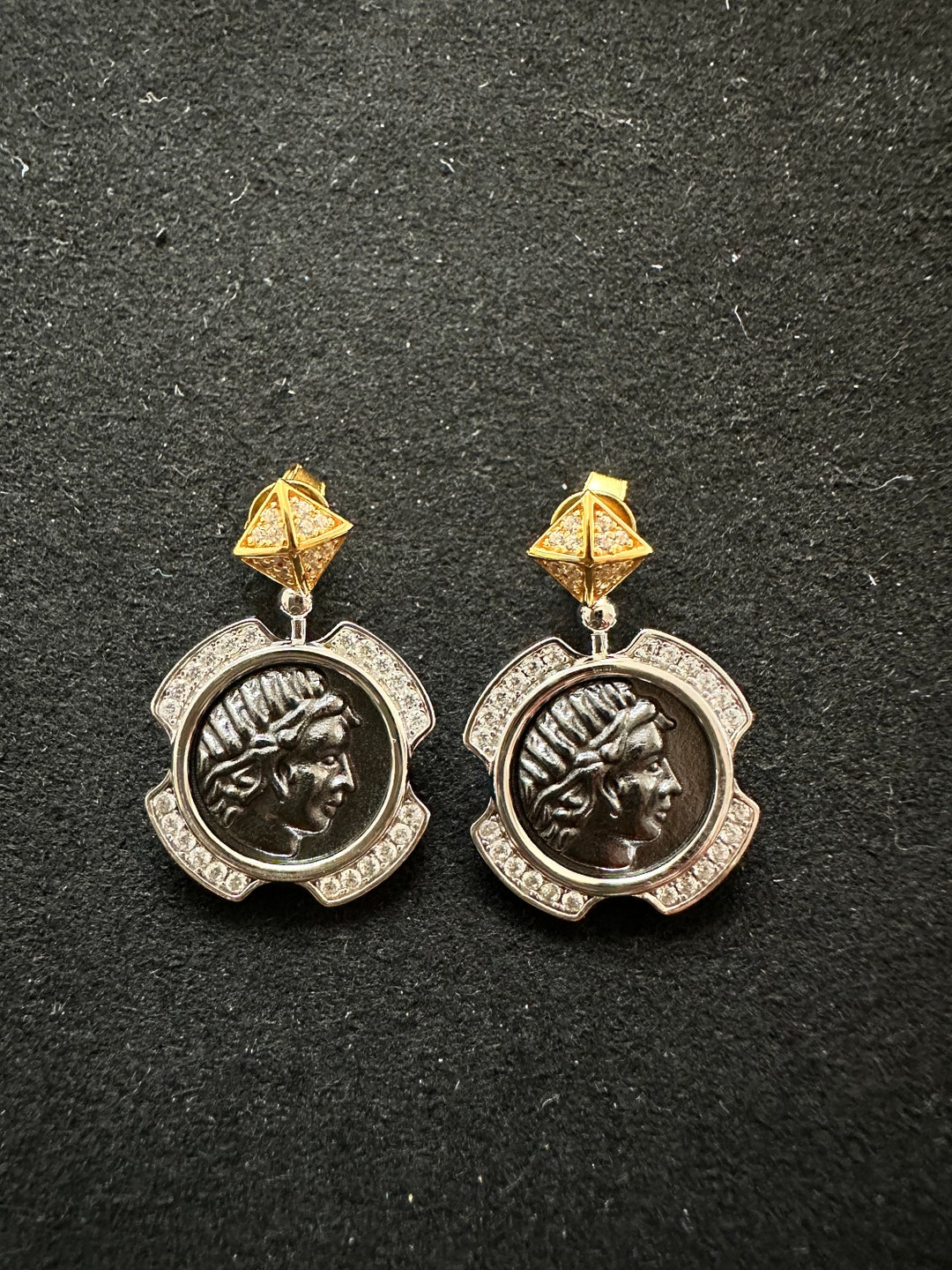 God Helios Roman Coin Diamond Earring - Etsy