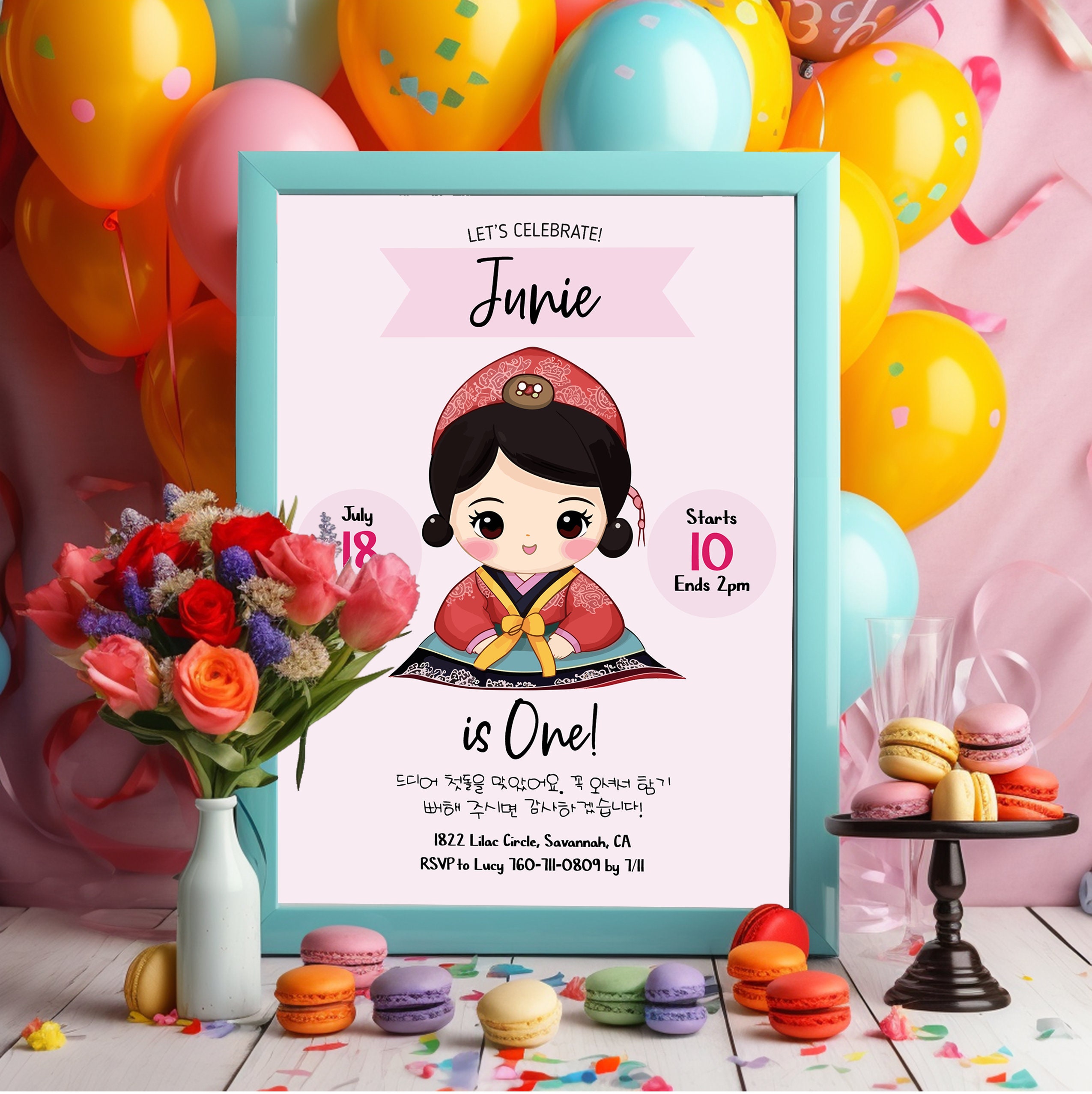 Korean First Birthday Invitation Girl Korean Dol Birthday Party Korean ...