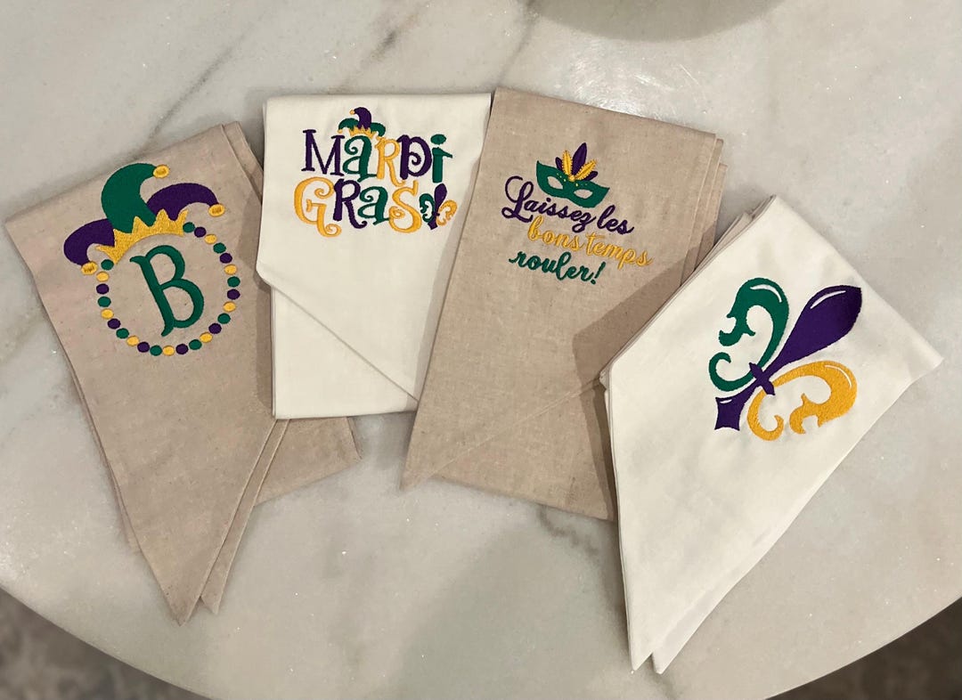 Embroidered Mardi Gras Wreath Sash: Personalized Linen Blend Door Decor ...