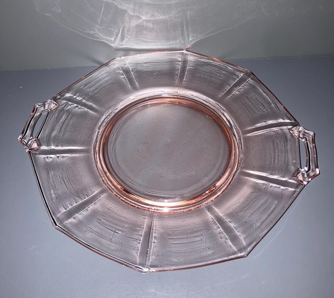 Vintage Pink Depression Glass Decagon Two Handled Glass Serving Tray - Etsy