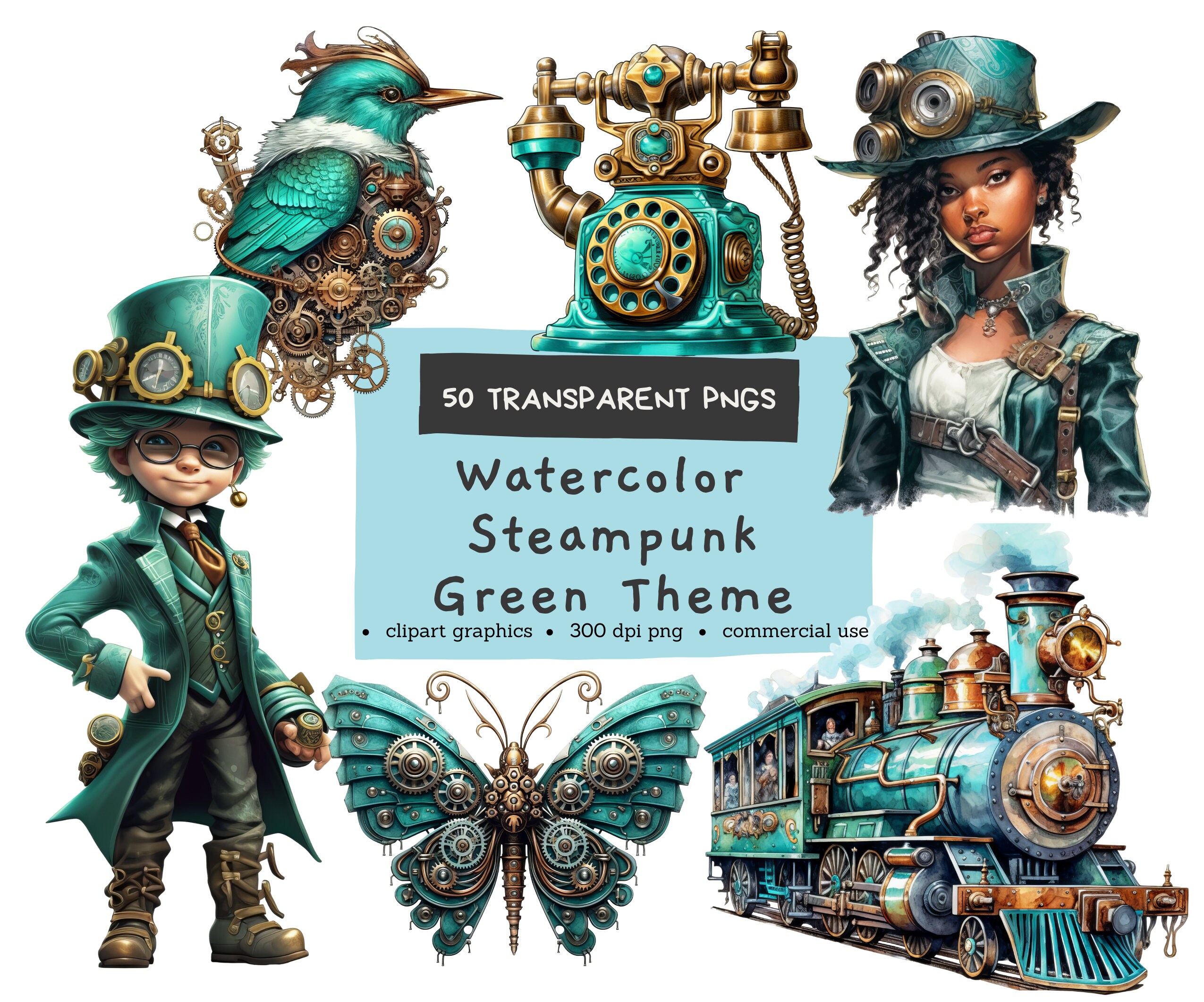Royal Steampunk Green Theme, Victorian Clipart , Fantasy, Digital ...