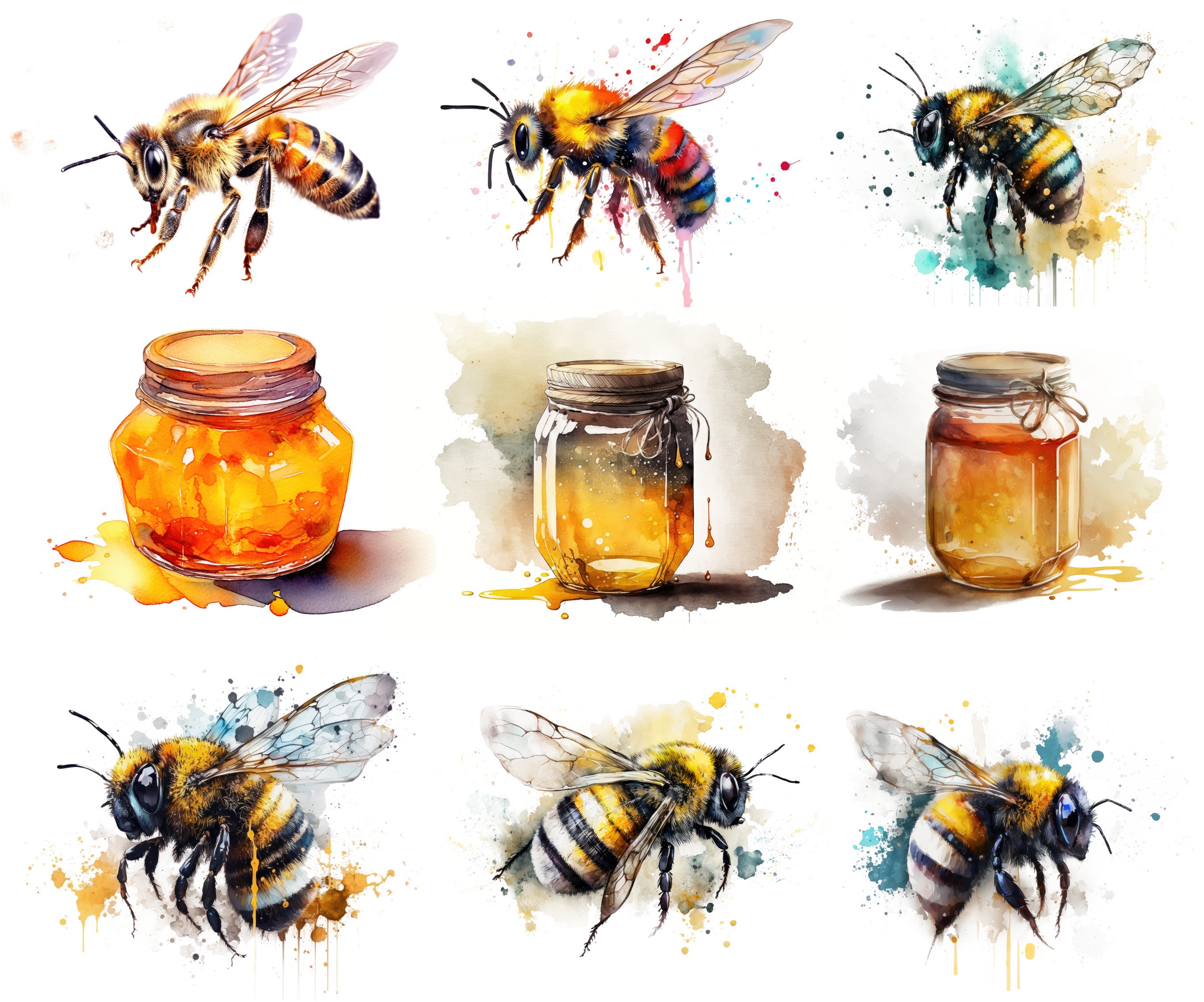 Watercolor Honey Bee Clipart Bundle Illustration Honey Bees - Etsy