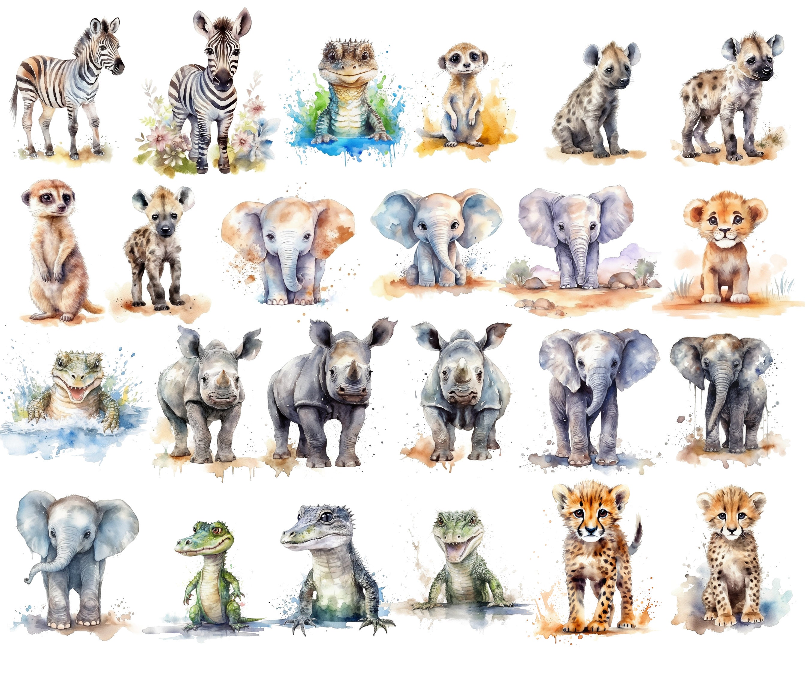 Safari Baby Animals Watercolor Clipart Nursery Cute Digital - Etsy