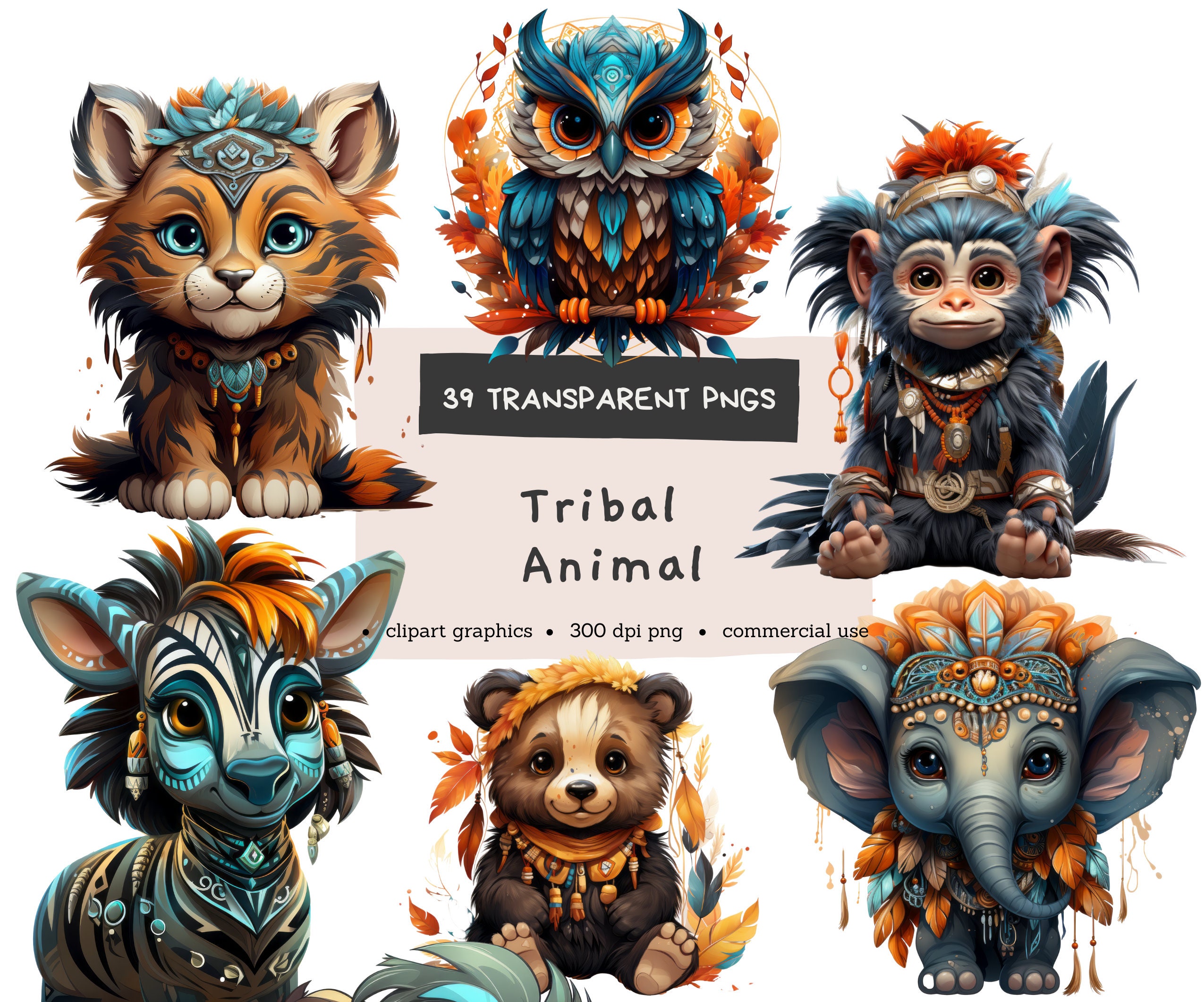 Tribal Animals Clipart, Native American, Digital Pintables, Bundle ...