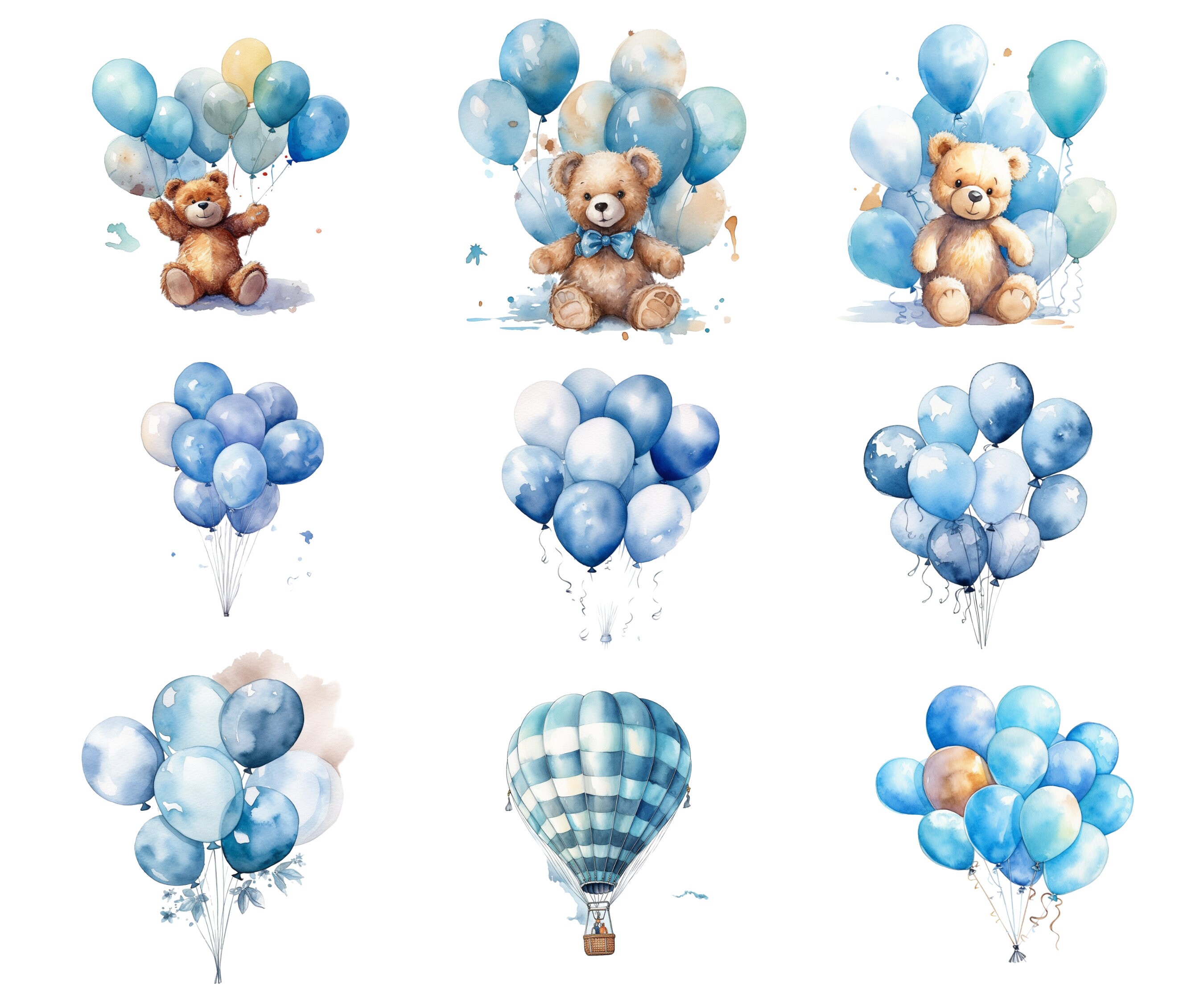 Teddy Bear Clip Art Pack, Baby Shower for a Boy, Nursery, Aeroplane ...