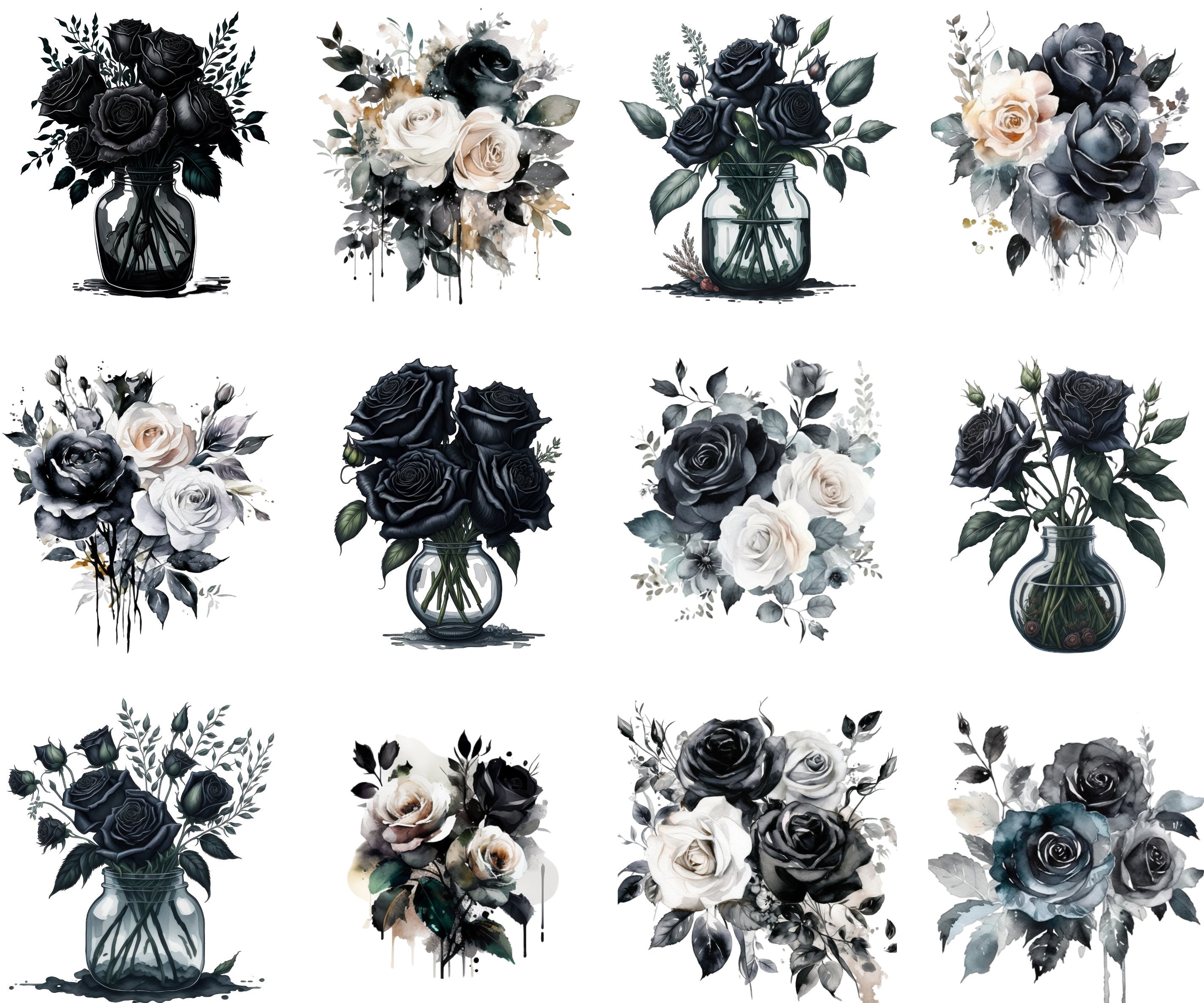 38 Watercolor Floral Black Roses Clipart Fall Flowers Floral - Etsy