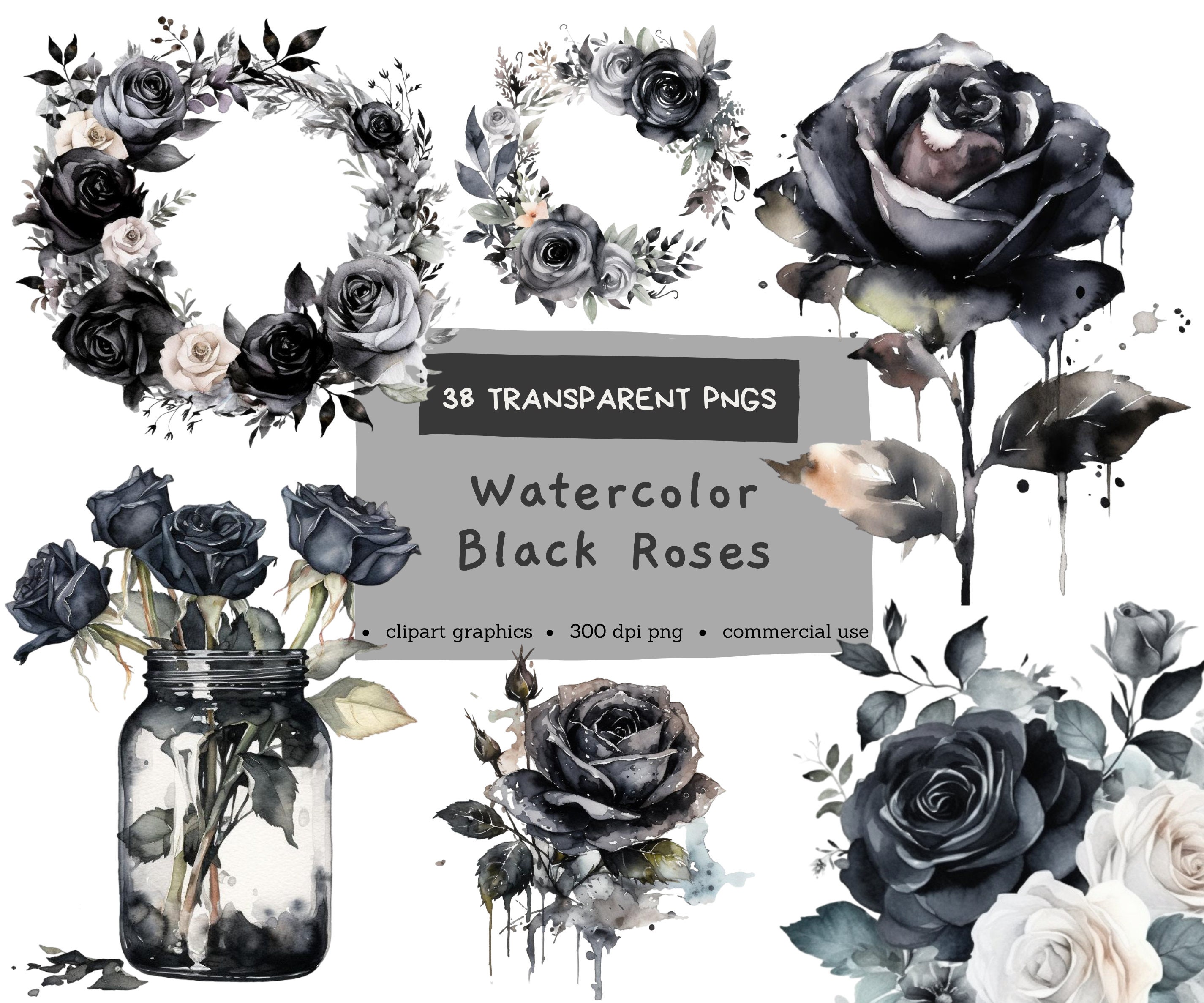 38 Watercolor Floral Black Roses Clipart Fall Flowers Floral - Etsy