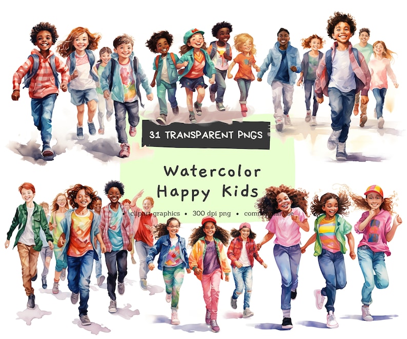 Happy Kids Clipart, Painted Boys and Girls, Children, Digital Pintables ...