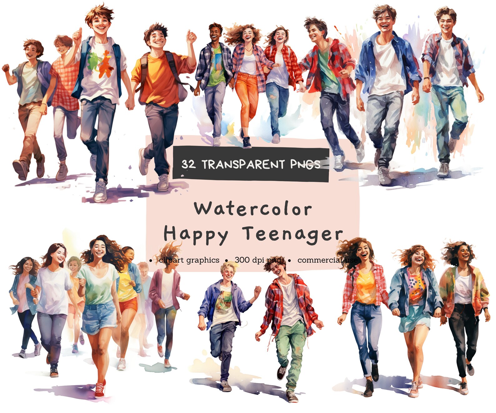 Happy Teenager Clipart, Teens Clip Art, Ethnic Diversity, Digital ...