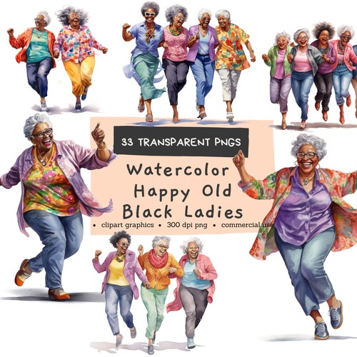 Watercolor Funny Old Ladies Clipart women Dancing Digital - Etsy