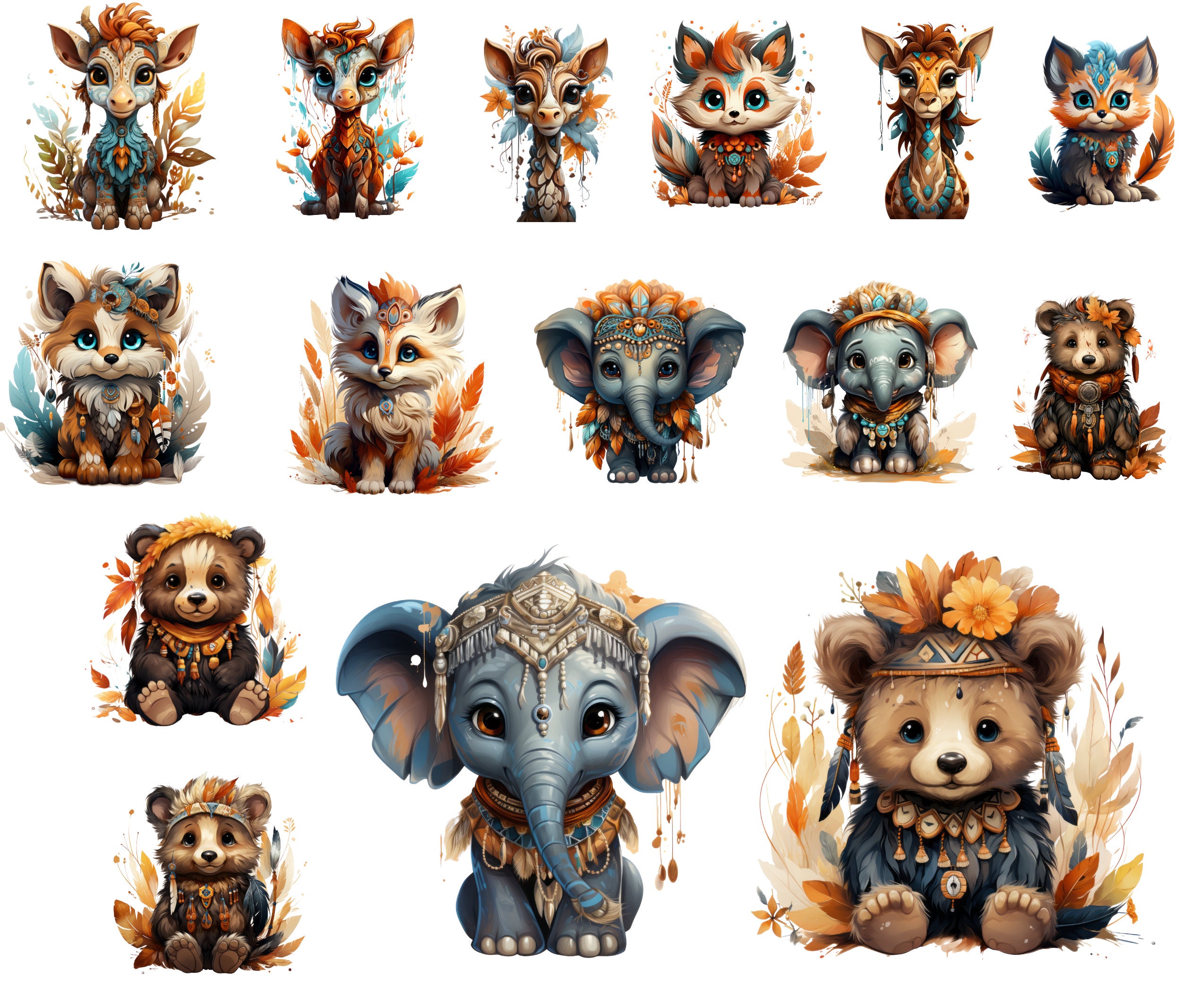 Tribal Animals Clipart, Native American, Digital Pintables, Bundle ...