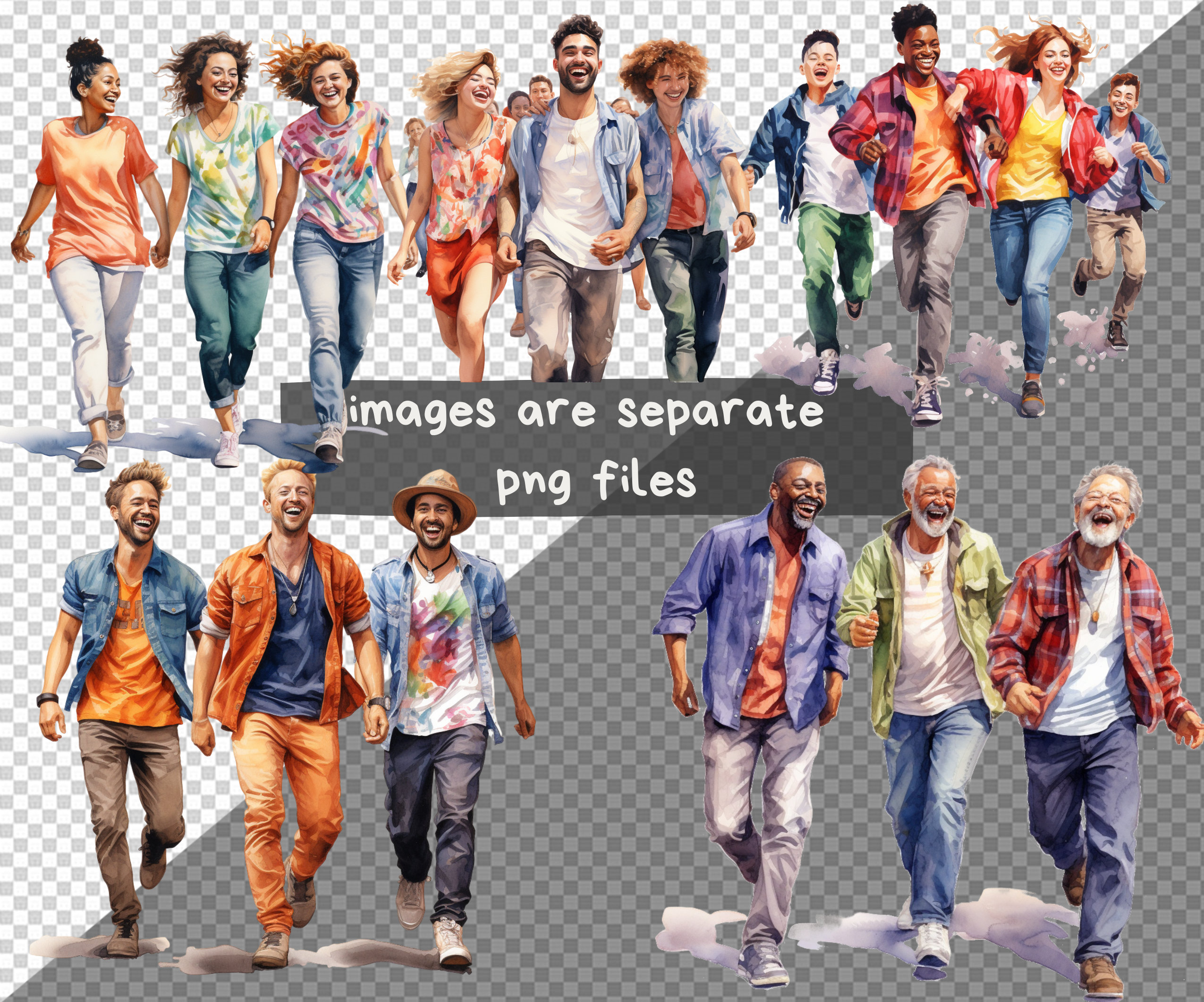 Happy People Watercolor Clipart, Multiracial Faces PNG (digital ...