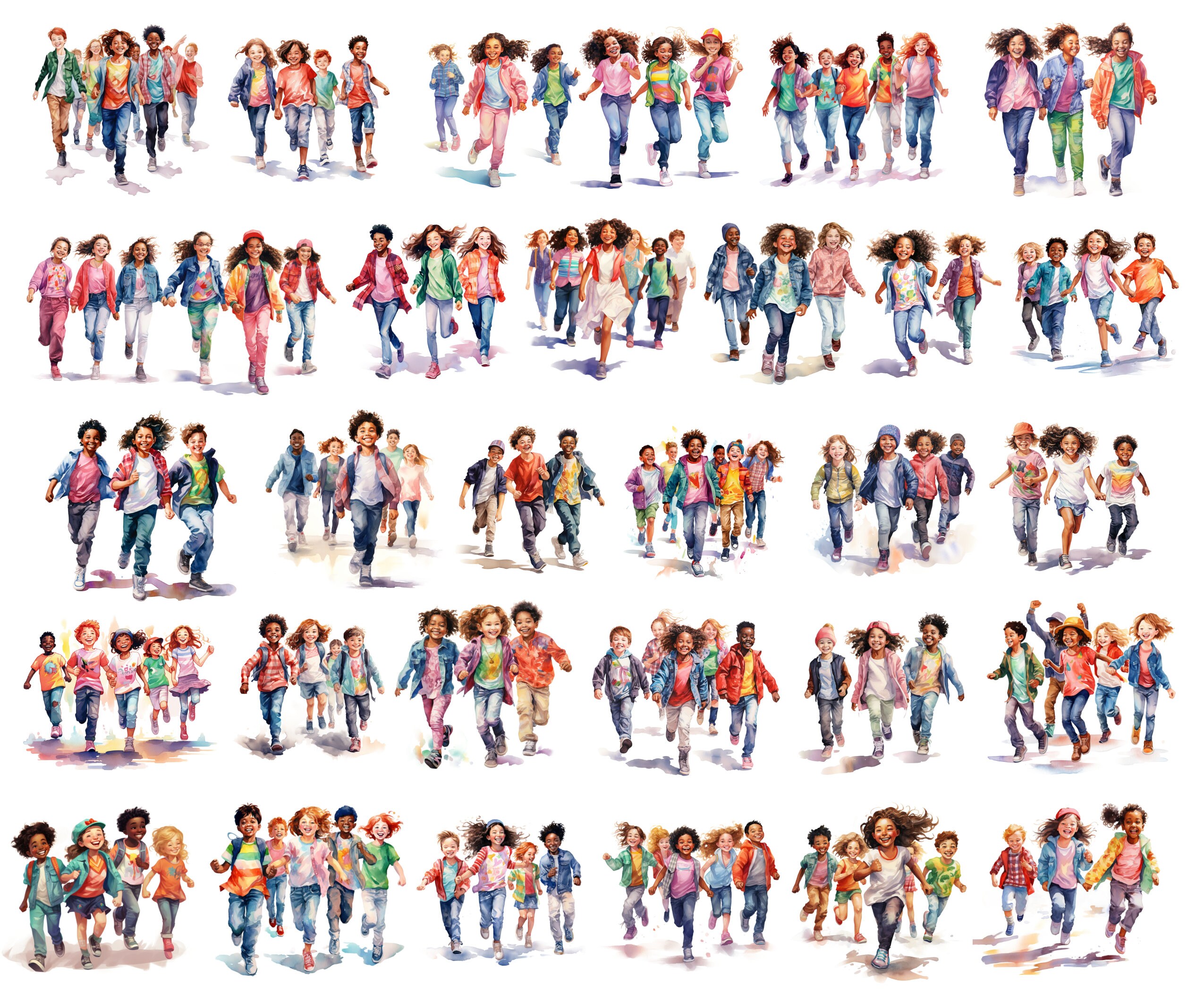 Happy Kids Clipart, Painted Boys and Girls, Children, Digital Pintables ...